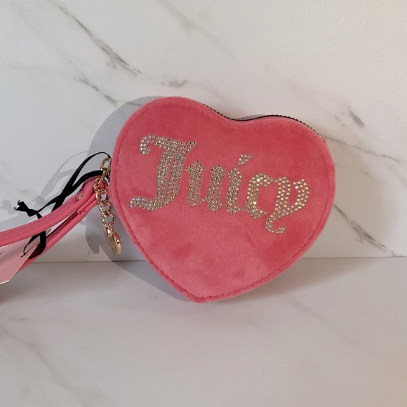 Juicy Couture | Bags | Juicy Couture Velour Heart Zip Round Wristlet ...